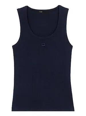 Maje Logo-embroidered Ribbed Tank Top - Navy
