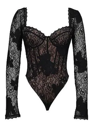 House Of Cb Long Sleeve Lace Bodysuit - Black