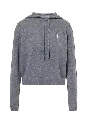 SPORTY & RICH Emblem-embroidered Cashmere-blend Hoody - Cool Gray