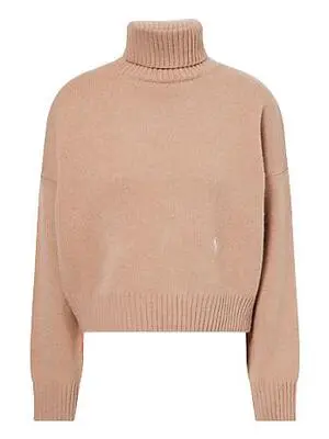 SPORTY & RICH Logo-embroidered Wool Turtleneck Jumper - Camel