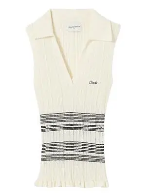 Claudie Pierlot Collared Striped Fine-knit Top - Multicolored
