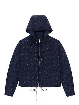Maje Rhinestones-embellished Hooded Windbreaker Jacket - Navy