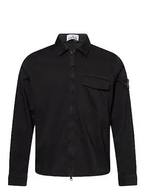 Stone Island Zip-up Long-sleeves Stretch-cotton Overshirt - Black