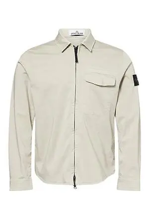 Stone Island Zip-up Long-sleeves Stretch-cotton Overshirt Xxl - Pearl Grey