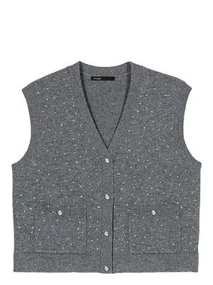 Maje Rhinestone-embellished Knitted Vest - Grey