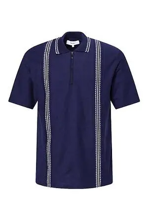 PALMES Zip Short-sleeves Cotton-piqué Polo Shirt - Navy