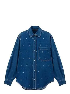 Maje Rhinestone-embellished Denim Shirt - Blue