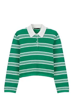 Maje Striped Cotton-blend Polo Jumper - Green