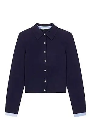 Maje Wool And Cashmere Polo Cardigan With Removable Trims - Navy