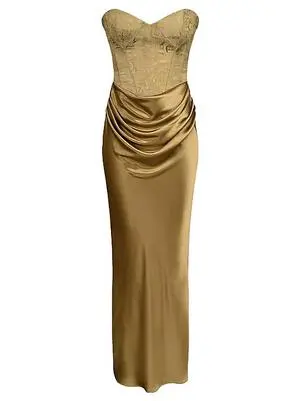 House Of Cb Brocade And Satin Corset Maxi Dress - Bronze