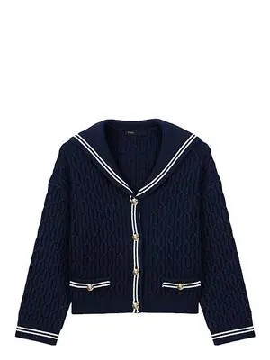 Maje Cable-Knit Wool Cardigan Navy