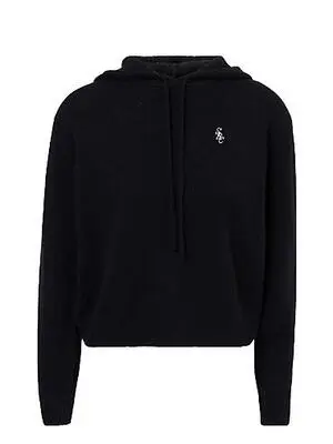 SPORTY & RICH Emblem-embroidered Cashmere-blend Hoody - Black