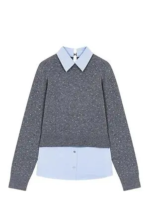 Maje Rhinestone-embellished Wool Jumper - Grey