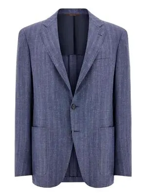 Canali Modern Fit Kei Jacket In Wool, Silk, And Linen Blend - Blue