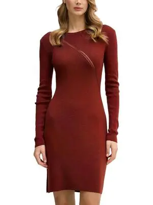 Sisley Long-sleeve Ribbed Mini Dress - Red
