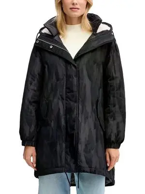 Sisley Hooded Patterned Parka Coat - Black