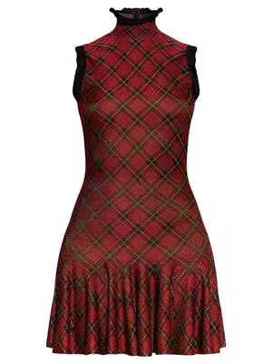 Alexander McQueen Ruffled Tartan Mini Dress - Red