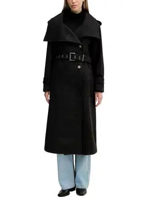 Sisley Belted Textured Coat - Black