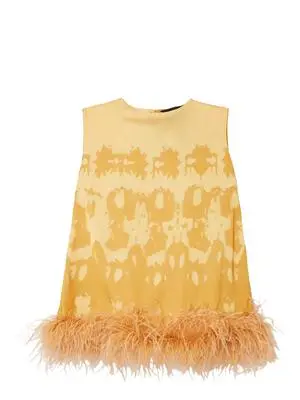 DIMA AYAD Feather-trimmed Tie-dyed Satin Top - Yellow