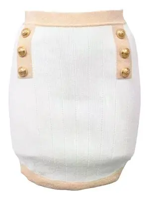 Balmain Button Knitted Mini Skirt - White