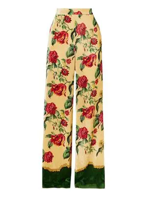 Valentino Garavani Floral Velvet-jacquard Straight-leg Pants - Multi