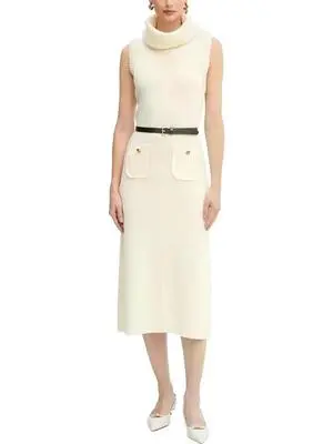 Luisa Spagnoli Roll-neck Midi Dress With Pockets - Neutrals