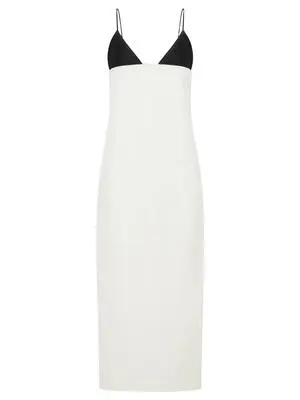Brandon Maxwell Leather-trimmed Wool And Silk-blend Maxi Dress - White