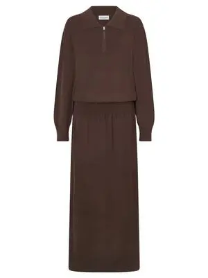 Brandon Maxwell Sabine Knitted Polo Maxi Dress - Brown
