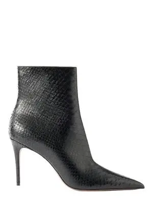 Paris Texas Vera Snake-effect Leather Ankle Boots - Black