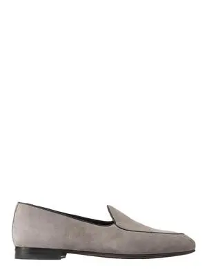 Manolo Blahnik Modena Leather-trimmed Suede Loafers - Gray
