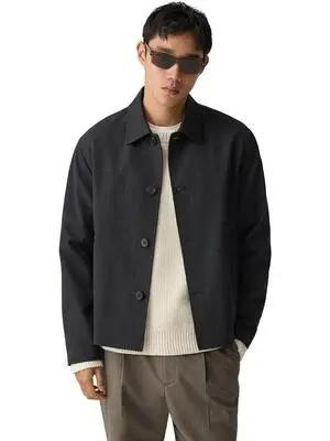 Theory Boxy Jacket In Twill Blend - Charcoal Melange