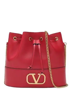 Valentino Garavani Vlogo Leather Bucket Bag - Red