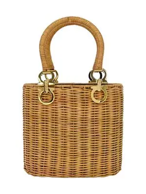 FERRAGAMO 1990-2000s Gancini Rattan Basket Tote Bag - Neutrals
