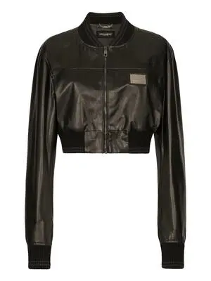 Dolce & Gabbana Short Nappa Leather Bomber Jacket With Logo Tag - Black