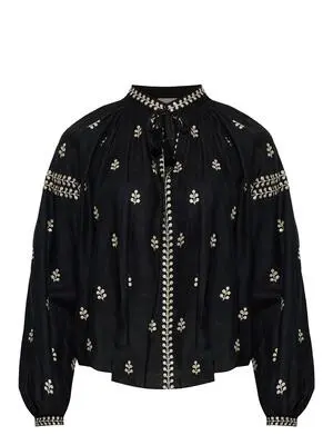 Isabel Marant Étoile Rodis Embroidered Silk Shirt - Black