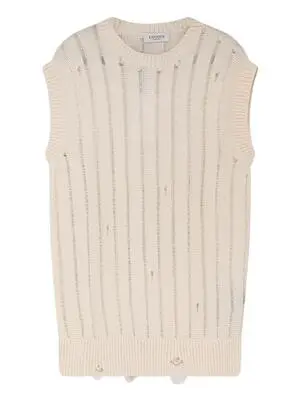 LANEUS Distressed Cotton Vest - Beige