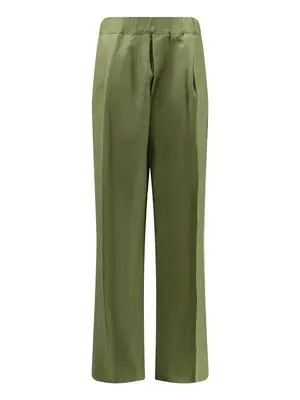 LANEUS Viscose And Linen Wide Leg Trousers - Green