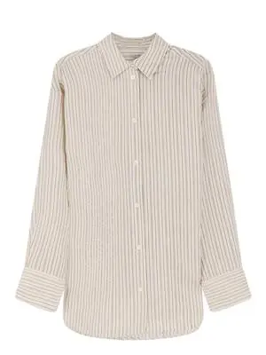 TOTEME Striped Silk Oversized Shirt - Beige