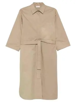 Peserico Belted Midi Shirt Dress With Pocket - Neutrals