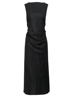 LEE MATHEWS Drew Pinstripe Midi Dress - Grey