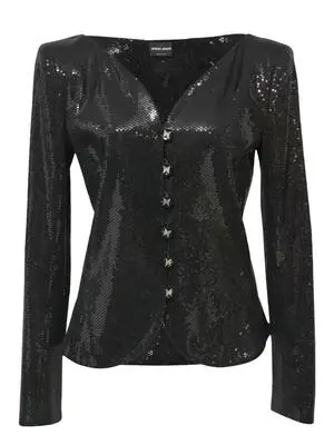 Giorgio Armani Sequinned Butterfly-button Jacket - Black