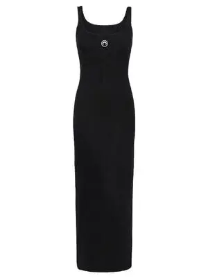 MARINE SERRE Logo Ribbed Jersey Dress - Black