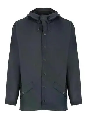 Rains Hooded Buttoned Coat - Blue