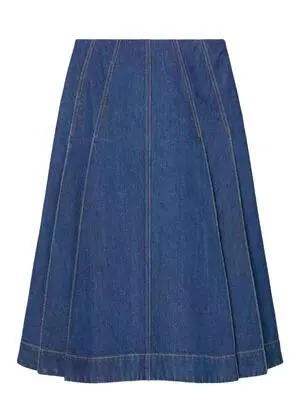TORY BURCH Pleated Denim Midi Skirt