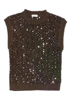 Peserico Sequin-embellished Open Knit Vest - Brown