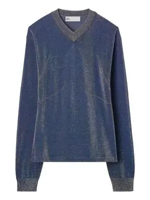 Tory Burch Metallic V-neck Sweater - Blue