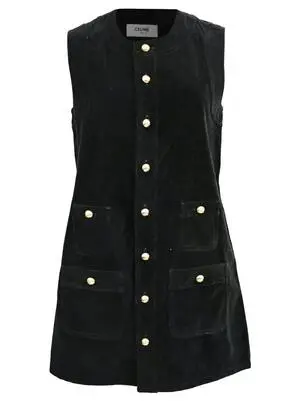 Celine 2024 Buttoned Velvet Mini Dress - Black