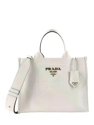 Prada Symbole Embossed Leather Small Shopper Tote Bag - White