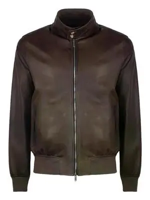 VOLFAGLI FIRENZE Zip-up Lambskin Bomber Jacket - Brown