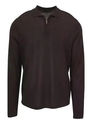 PYA Zip-up Merino Wool Polo Shirt - Brown